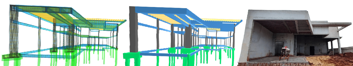 Modelo 3D de projeto estrutural em concreto armado.